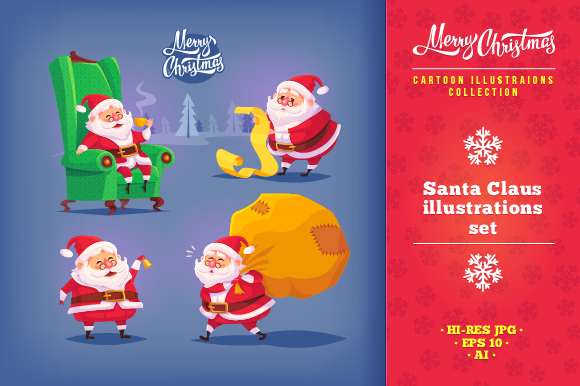 Set of Cartoon Santa Claus icons | Decorative Illustrations ~ Creative ...