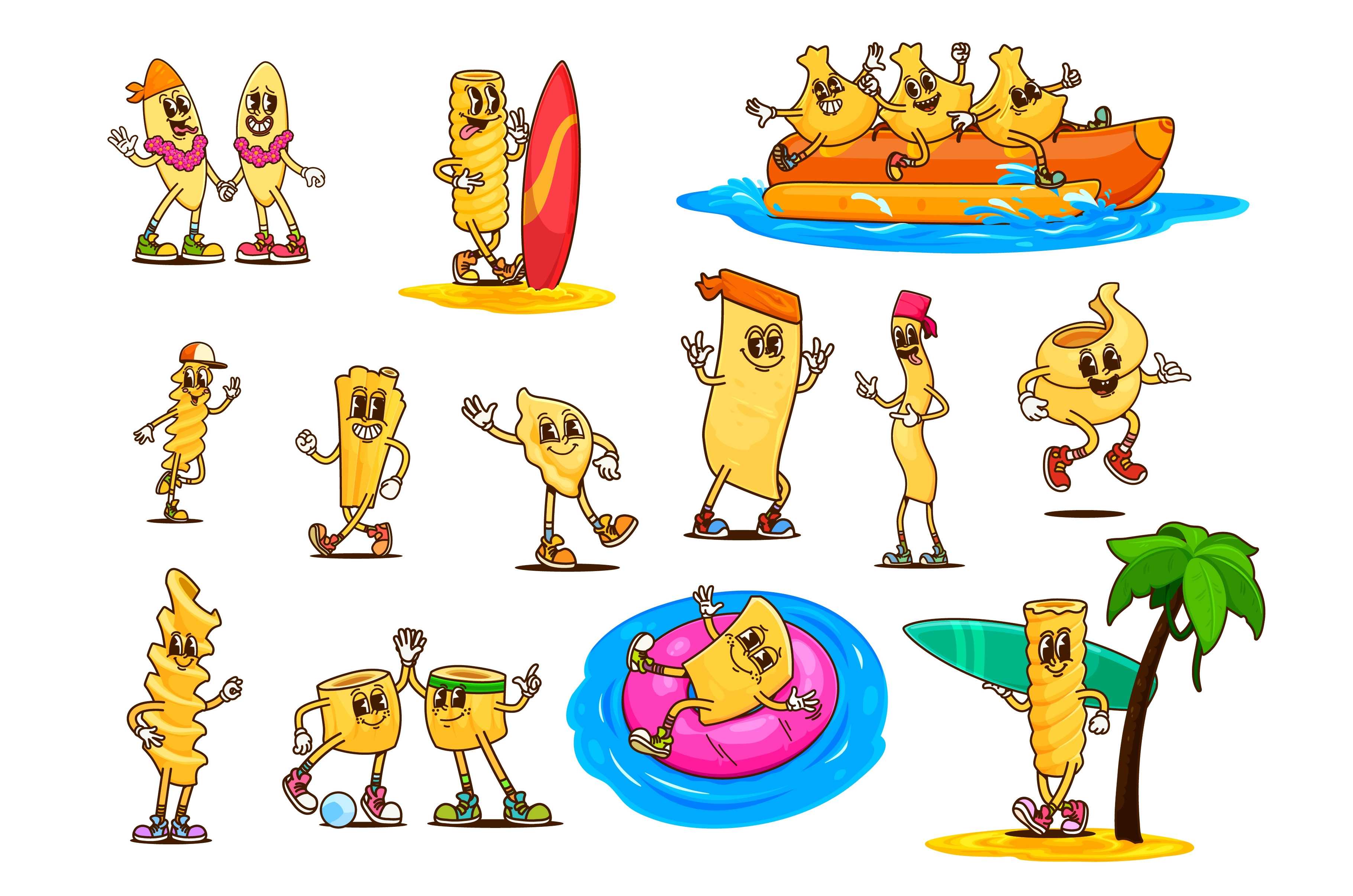 Cartoon groovy Italian pasta, a Food Illustration by Vector Tradition