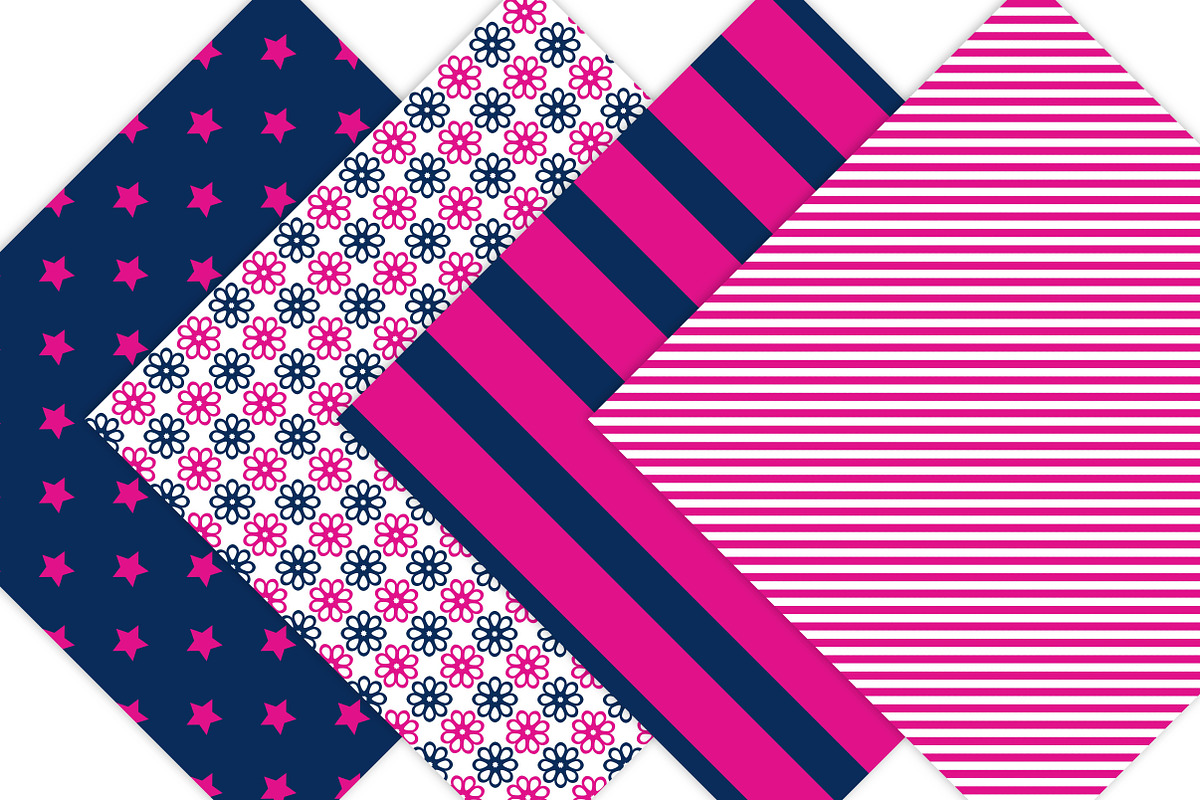 Hot Pink & Navy Digital Paper, a Pattern Graphic by Leska's Digitals