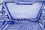 Retro school drawing of hacker laptop on vintage card, a Decorative ...