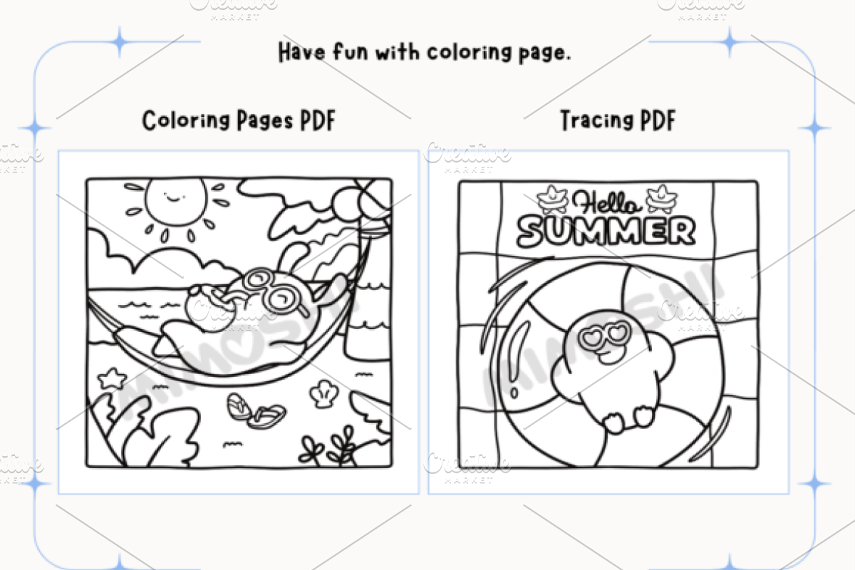 Hello Summer Coloring Pages, a Seasonal Illustration by Ink Gallery