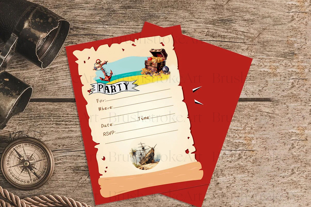 Watercolor Pirates Clipart, Ship, Map