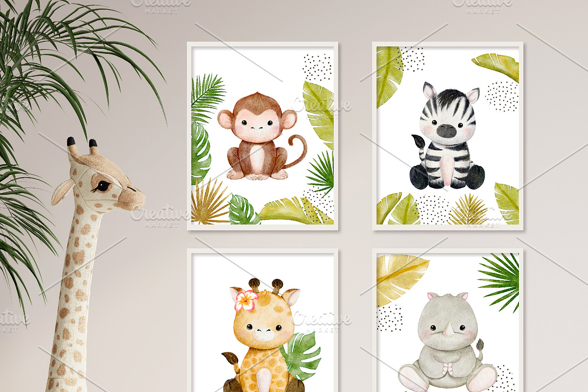 Watercolor Safari Clipart, an Animal Illustration by TitaLivingArt