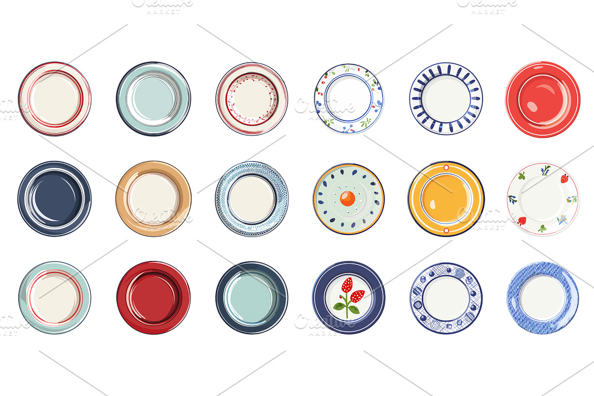 Flat Plates with Decorative Patterns, a Food Illustration by LadadikArt