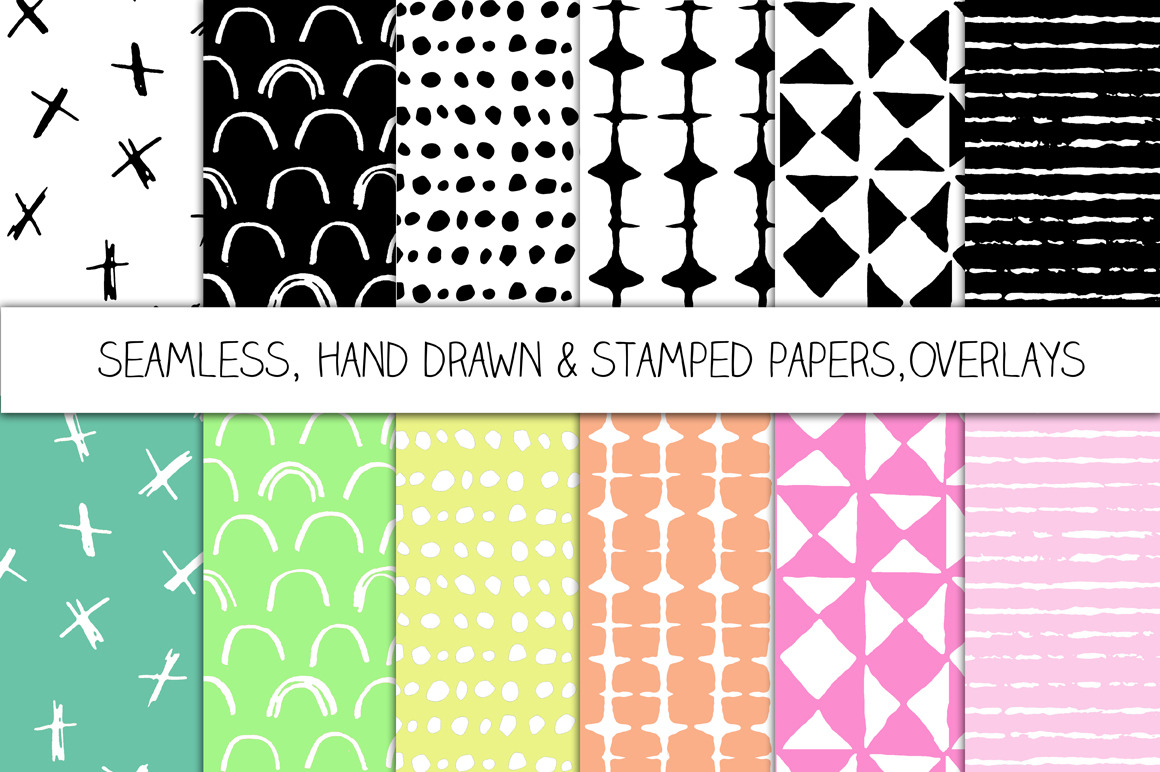 Hand Drawn Seamless Papers-Overlays, a Pattern Graphic by Colors on Paper