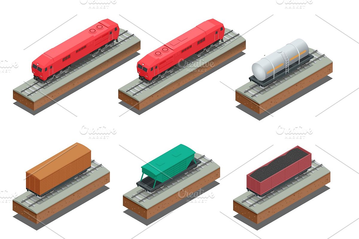 Vector isometric illustration of Diesel Locomotive, Rail covered, a ...