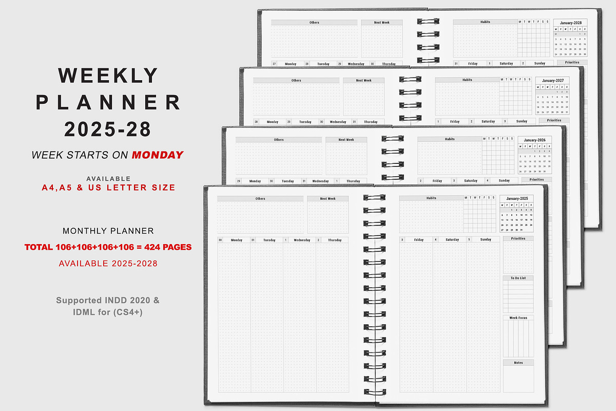Ultimate Planner Bundle Pack 2025-28, a Stationery Template by MNT-Creator