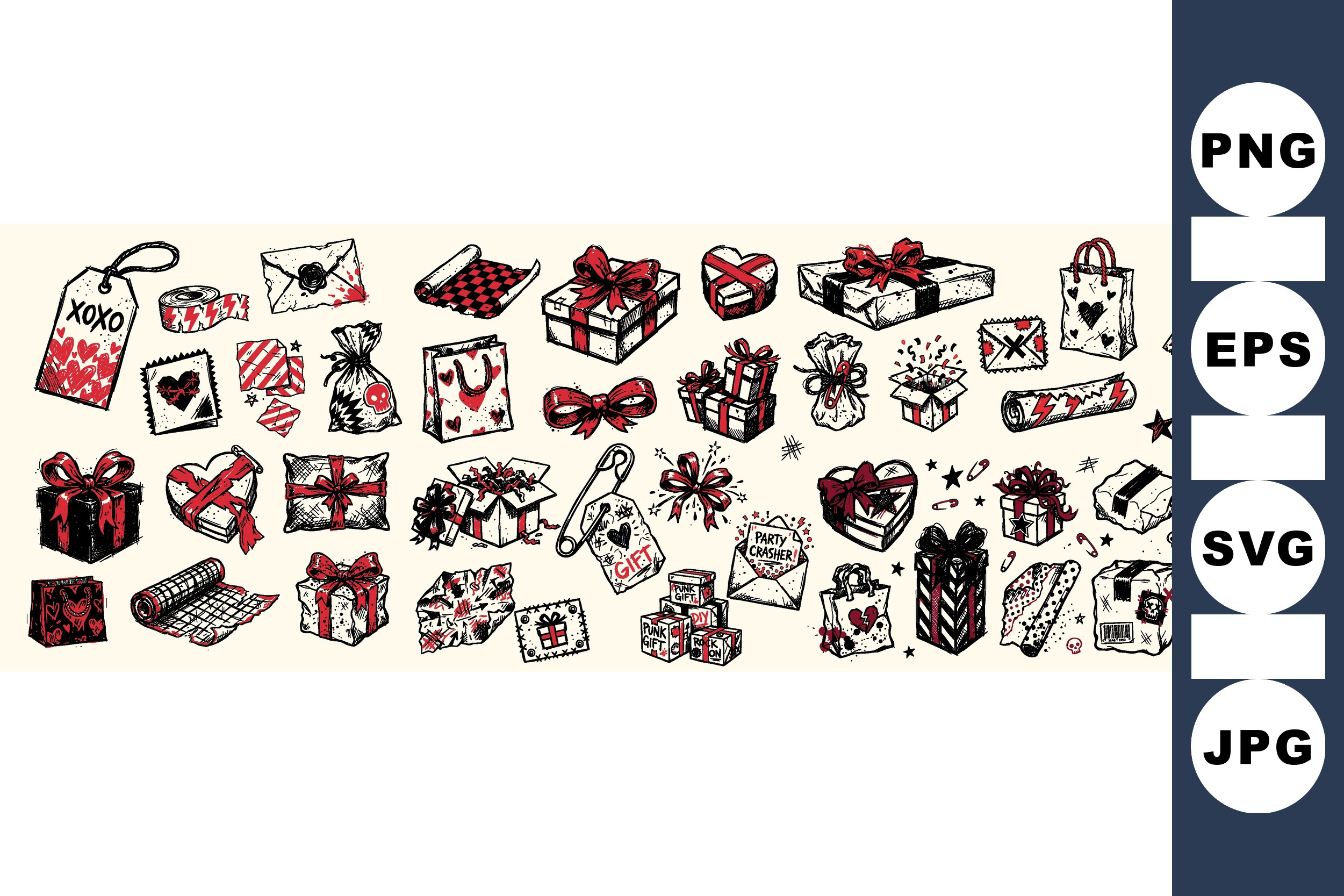 Hand Drawn Valentine Gift Clipart, an Illustration by designvectx