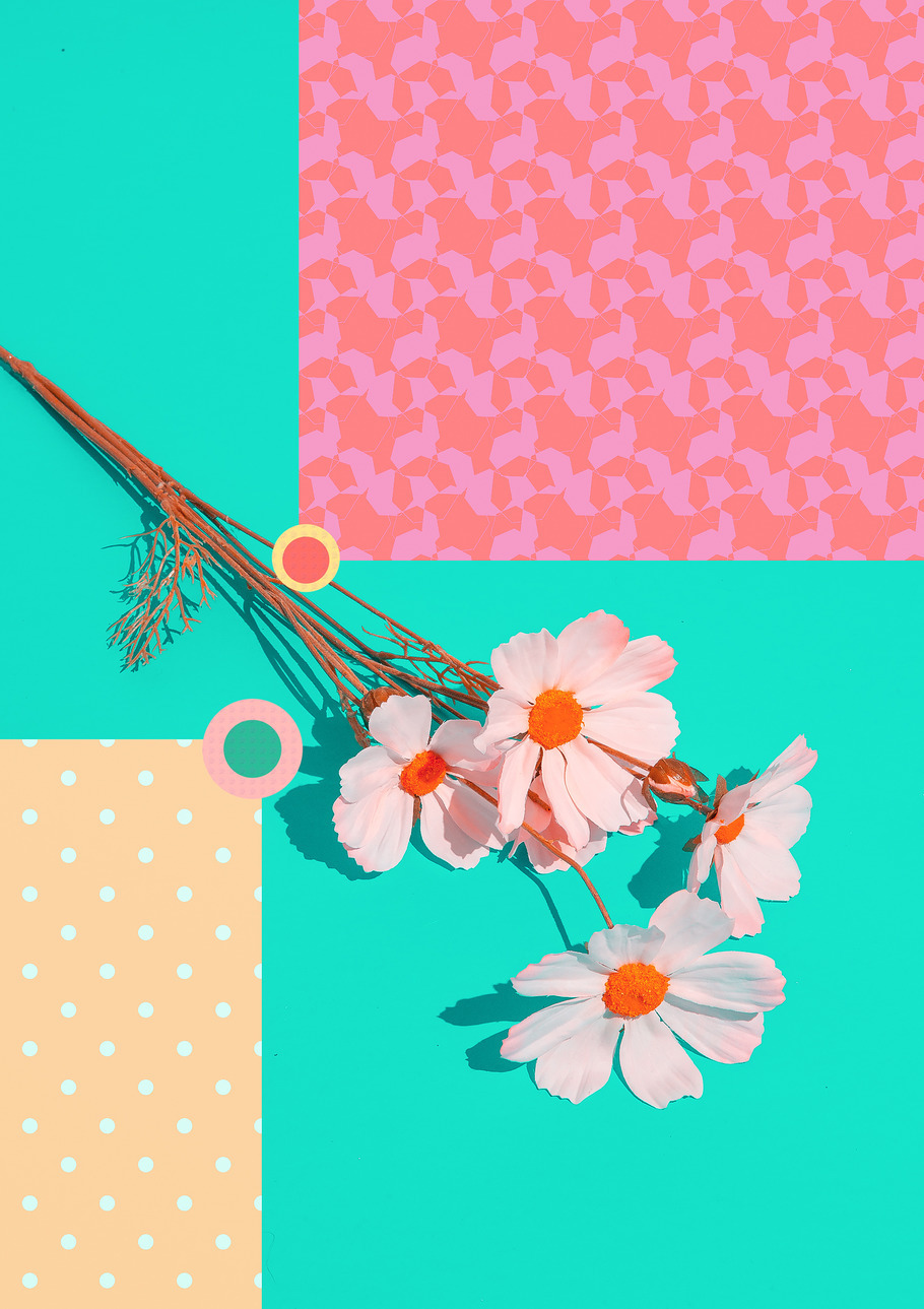 Flowers and geometry design wallpaper Minimal collage art. Sprin, a ...