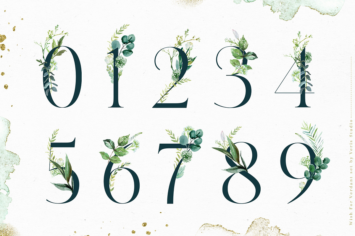 Watercolor Floral Gold Alphabet, a Decorative Illustration by Veris Studio