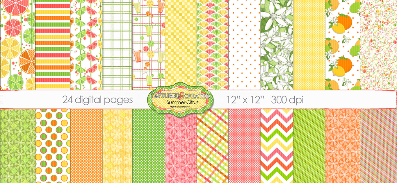 24 Summer Citrus Digital Papers, a Pattern Graphic by Captured and ...