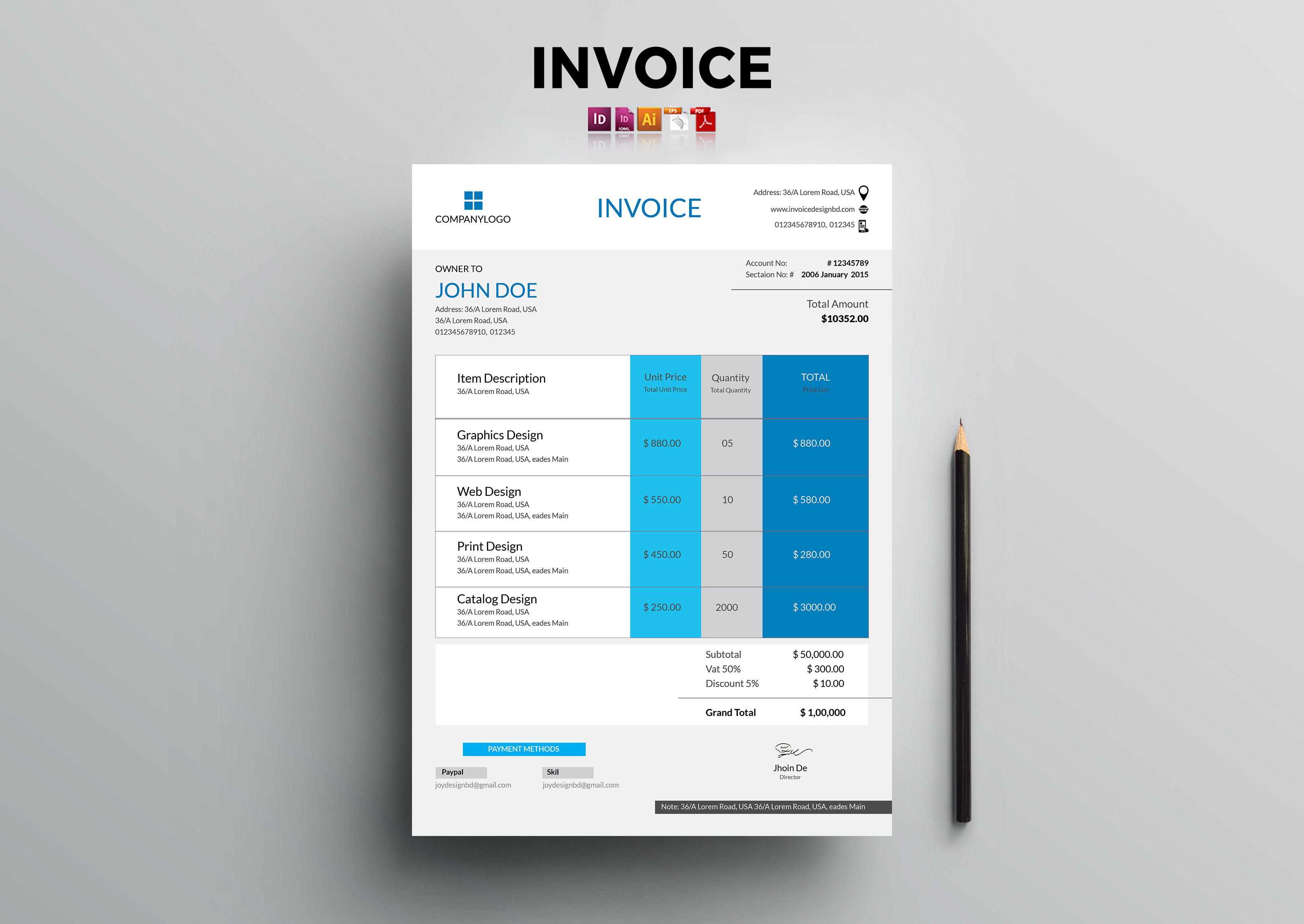 Invoice, a Stationery Template by artico