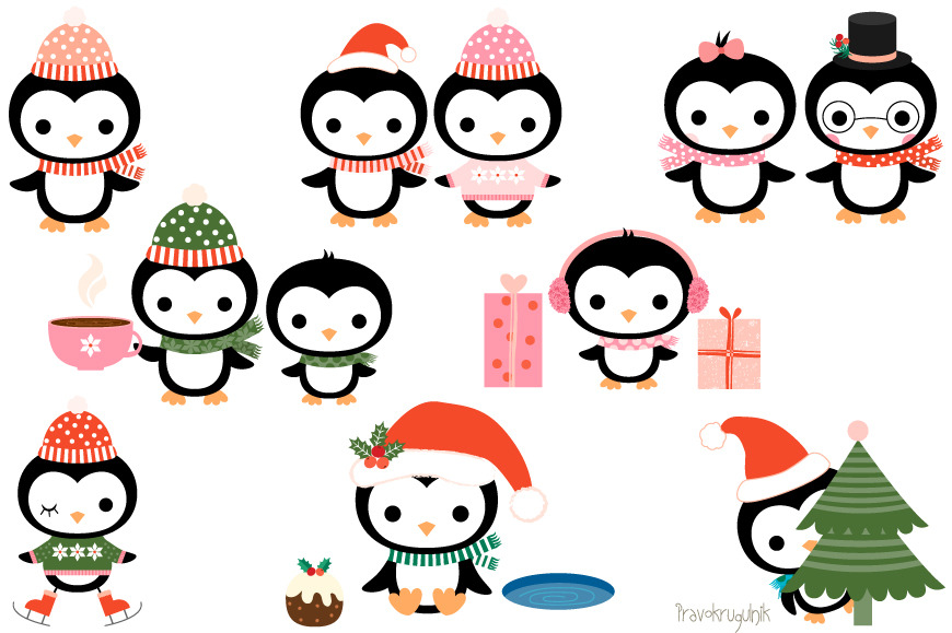 Cute Christmas penguins clip art set | Decorative Illustrations ...