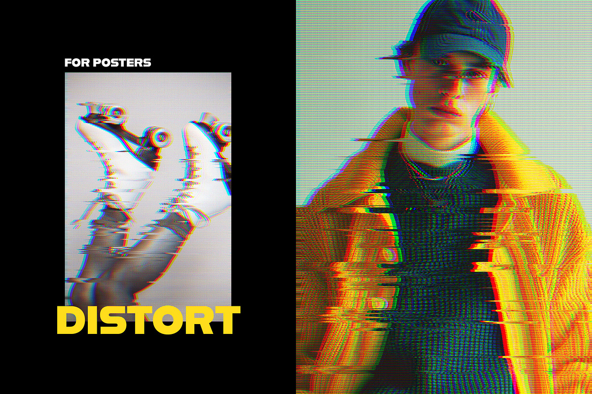 Distort Glitch Poster Effect, a Layer Style Add-On by Design Squad