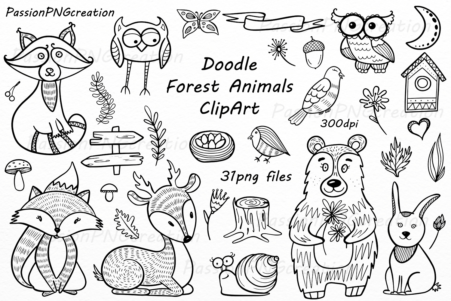 Doodle Forest Animals ClipArt, an Animal Illustration by PassionPNGcreation