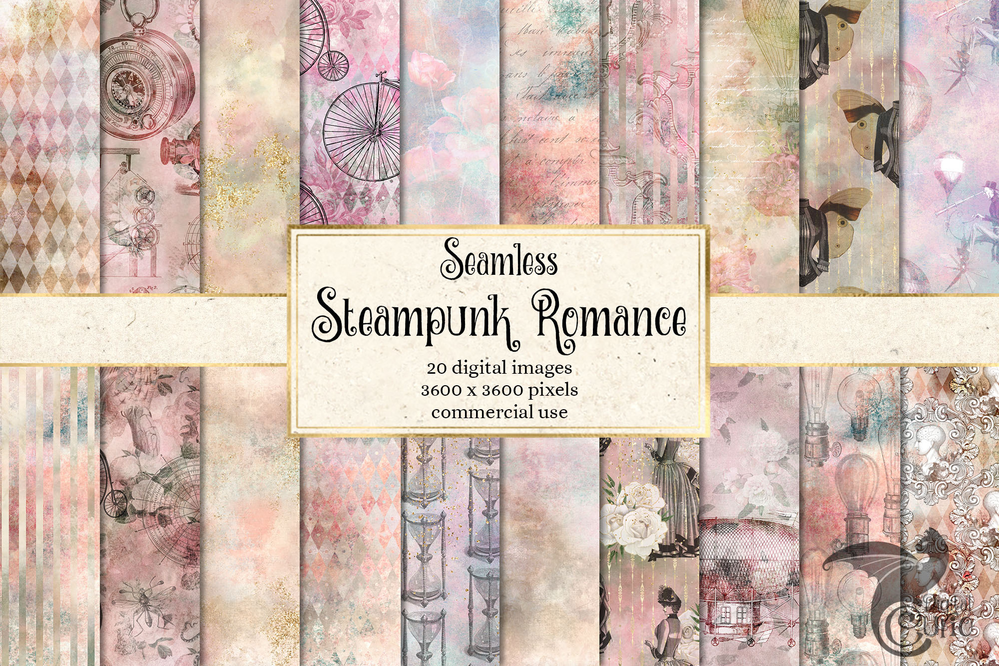 Steampunk Romance Digital Paper, a Texture Graphic by Digital Curio