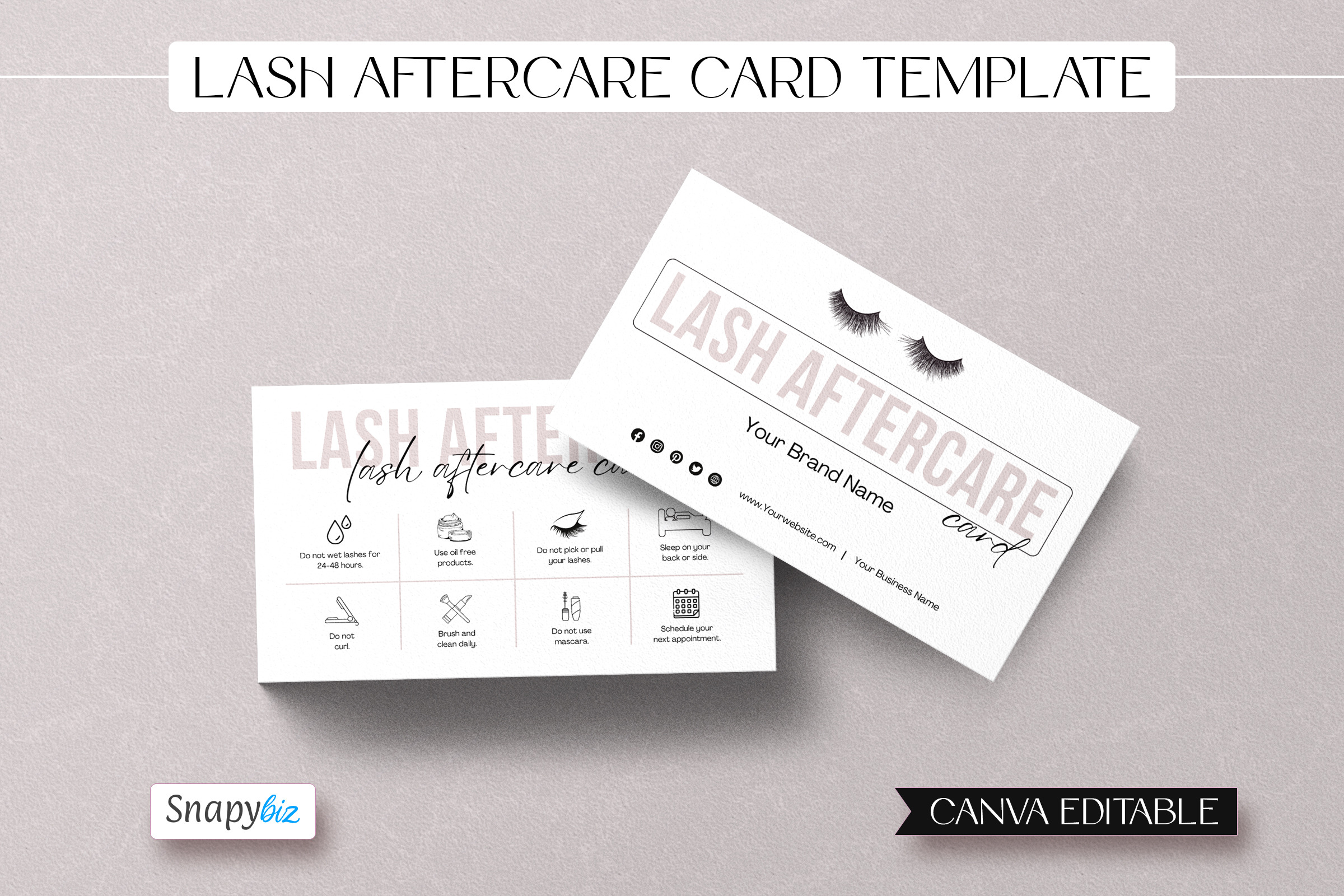 Lash Aftercare Card Template, a Templates & Theme by Snapybiz
