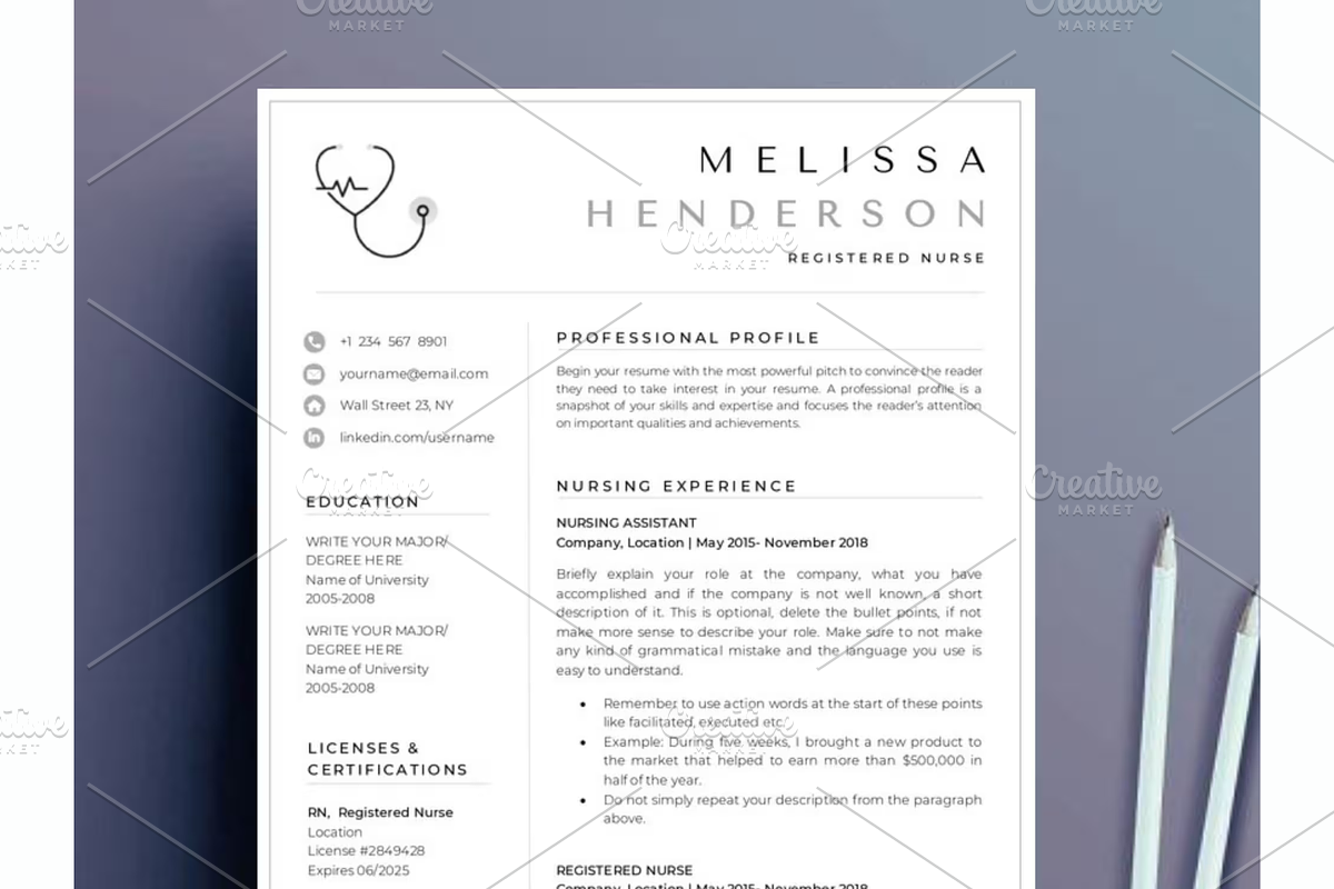 Registered nurse resume template, cv