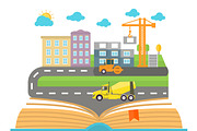 Open Book with City, an Education Illustration by robuart