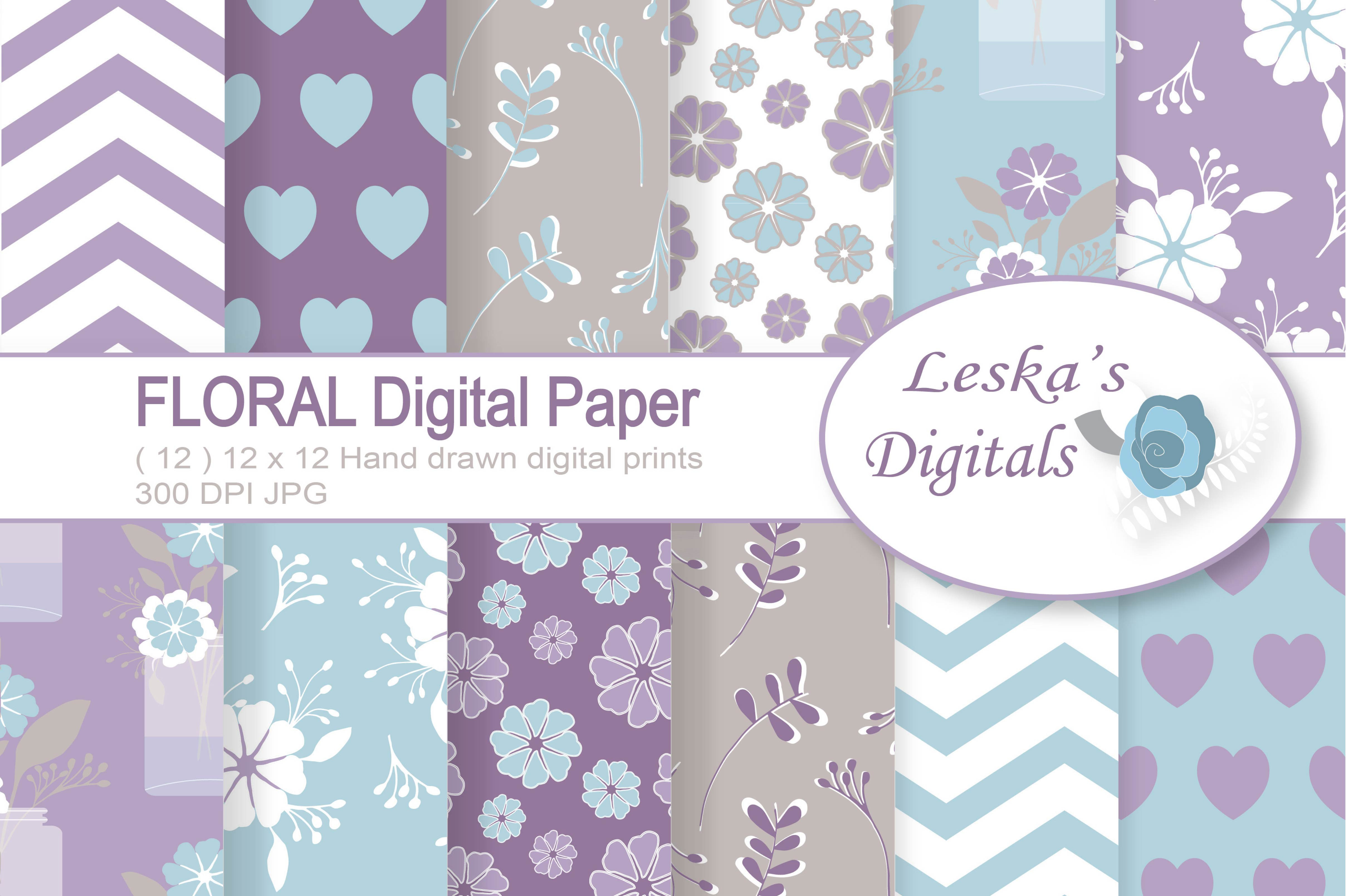 Floral Digital Paper Pack - Purple, a Pattern Graphic by Leska's ...