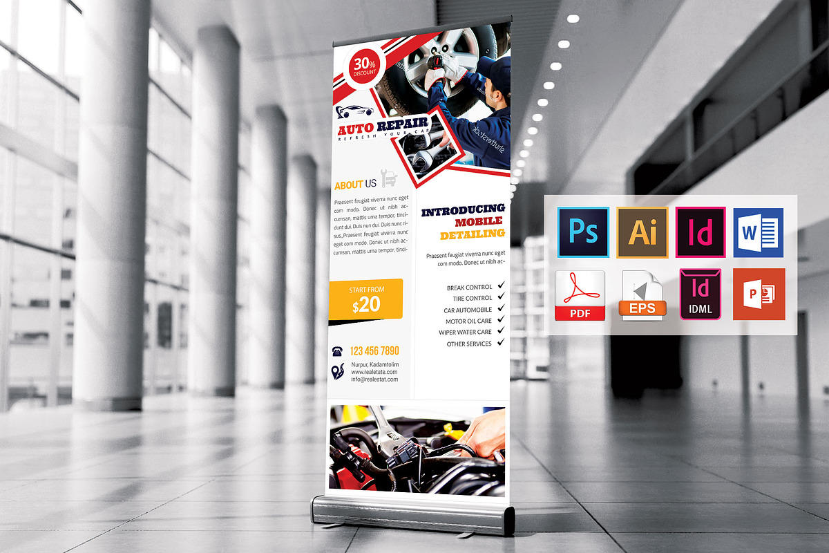Car & Auto Repair Rollup Banner V-01, a Flyer Template by Imagine ...