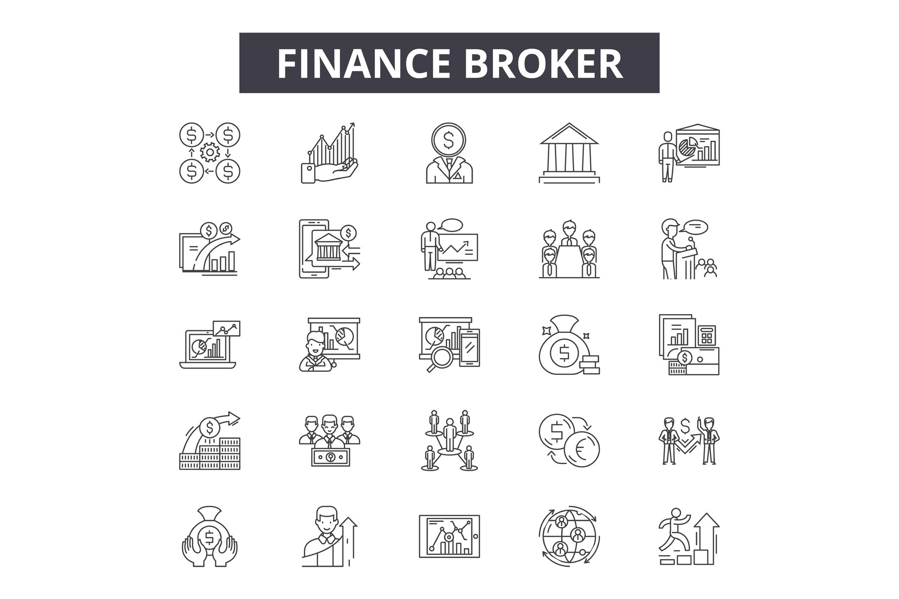 Finance broker line icons, signs set, a Finance Illustration by urban icon