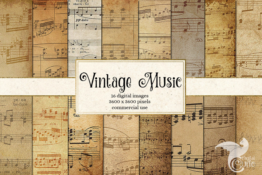 Vintage Sheet Music Digital Paper, a Texture Graphic by Digital Curio