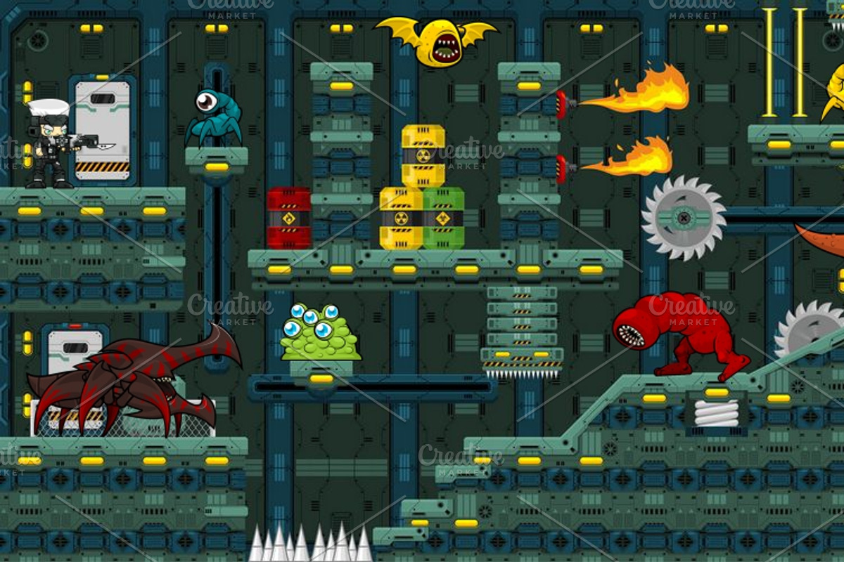 Alien Onslaught - Game Sprites, an Illustration by pzUH