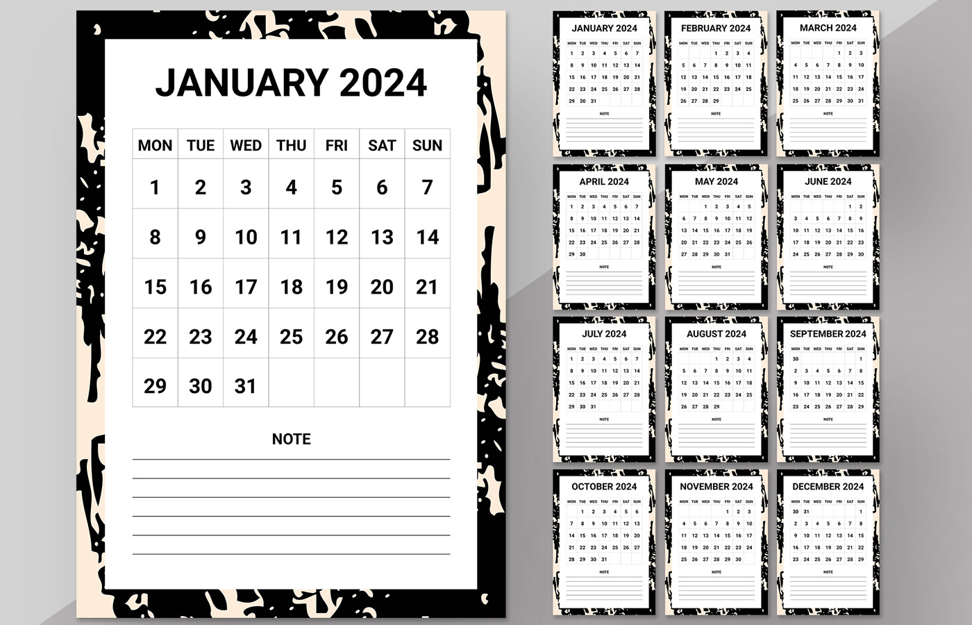 2024 Grunge Printable Calendar