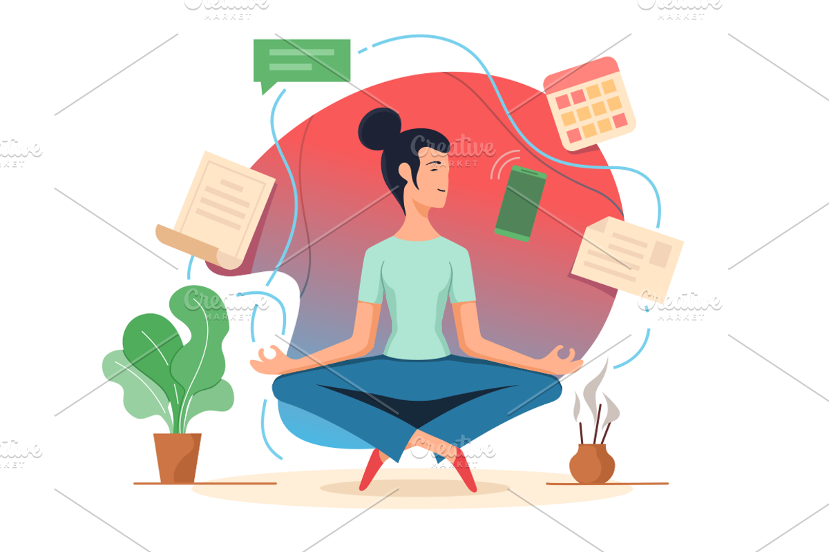 Woman balancing in lotus position, a Healthcare Illustration by Evanat ...