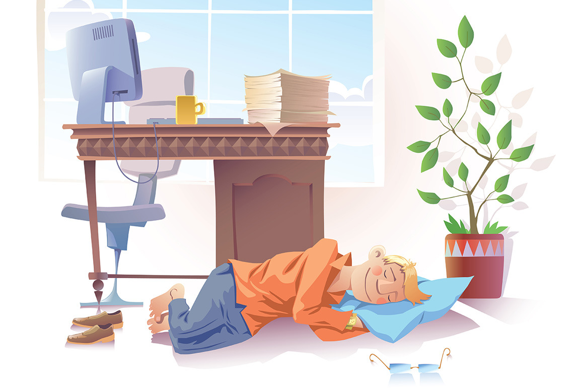 Sleeping at Work, a Person Illustration by LEKS illustrations