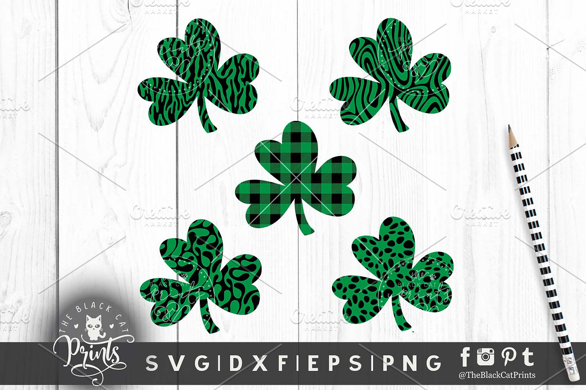 Shamrock Clover Clipart SVG DXF EPS, an Illustration by TheBlackCatPrints