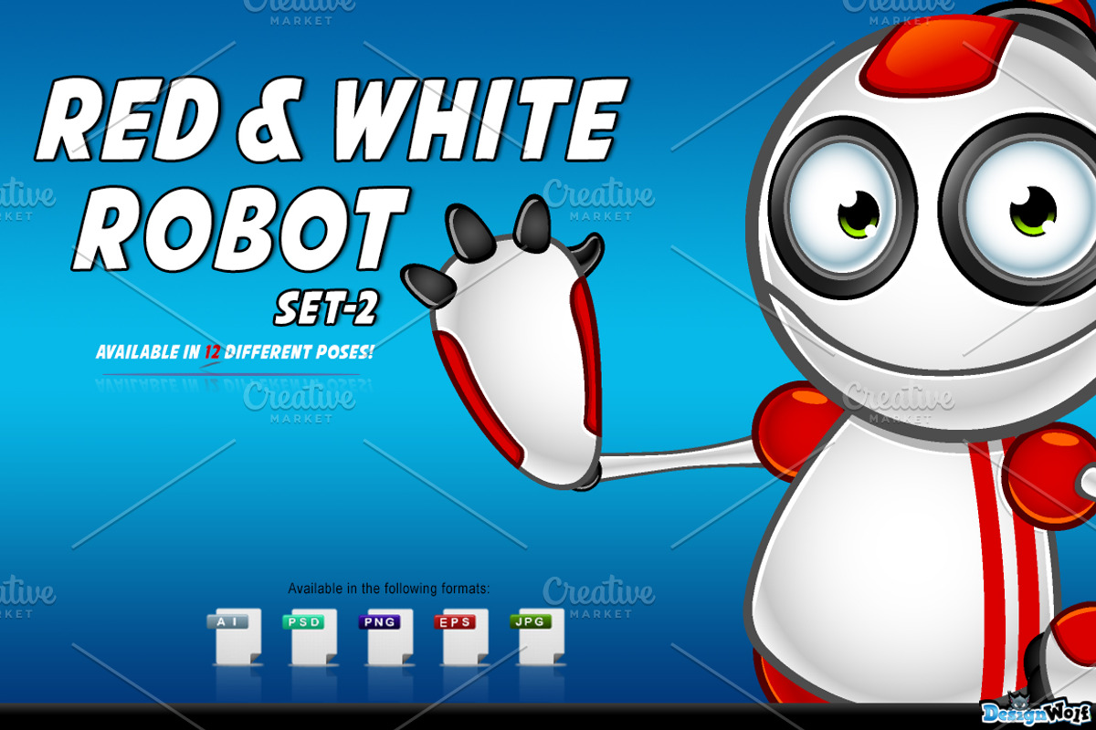 Red And White Robot – Set 2, a Technology Illustration by DesignWolf