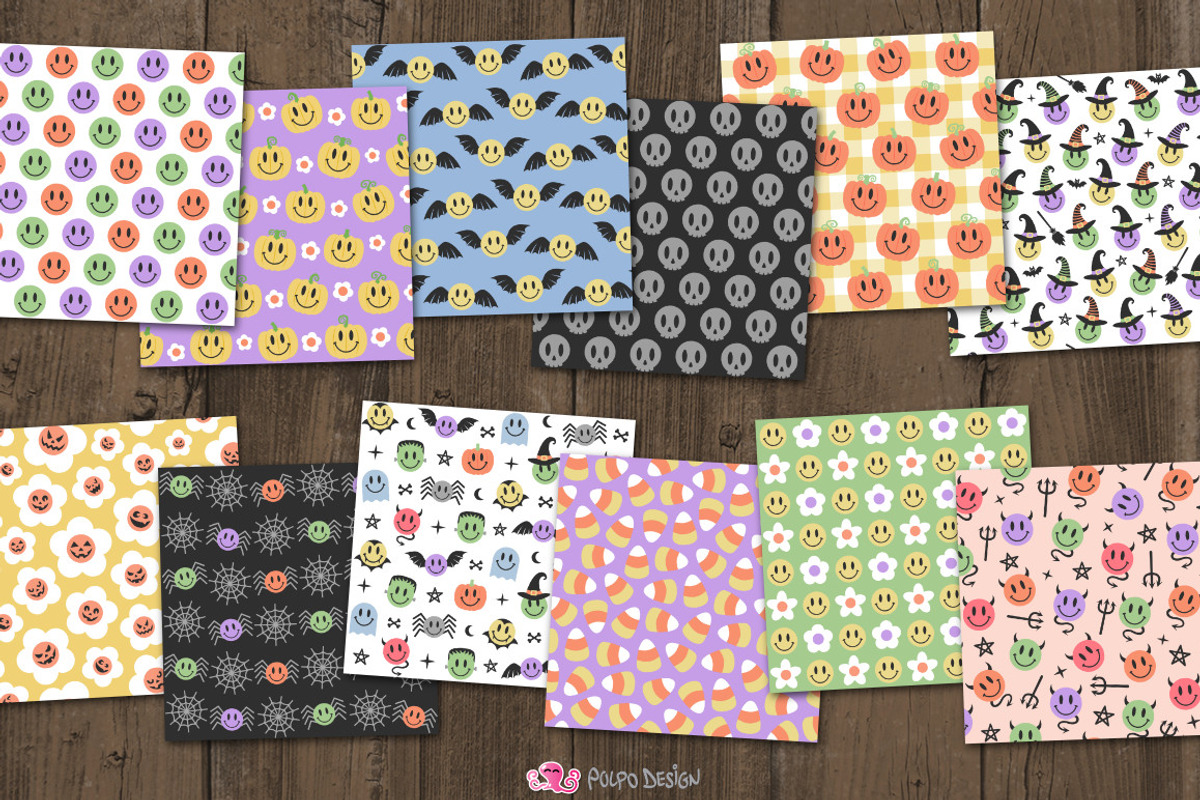 Groovy Retro Halloween digital paper, a Pattern Graphic by PolpoDesign