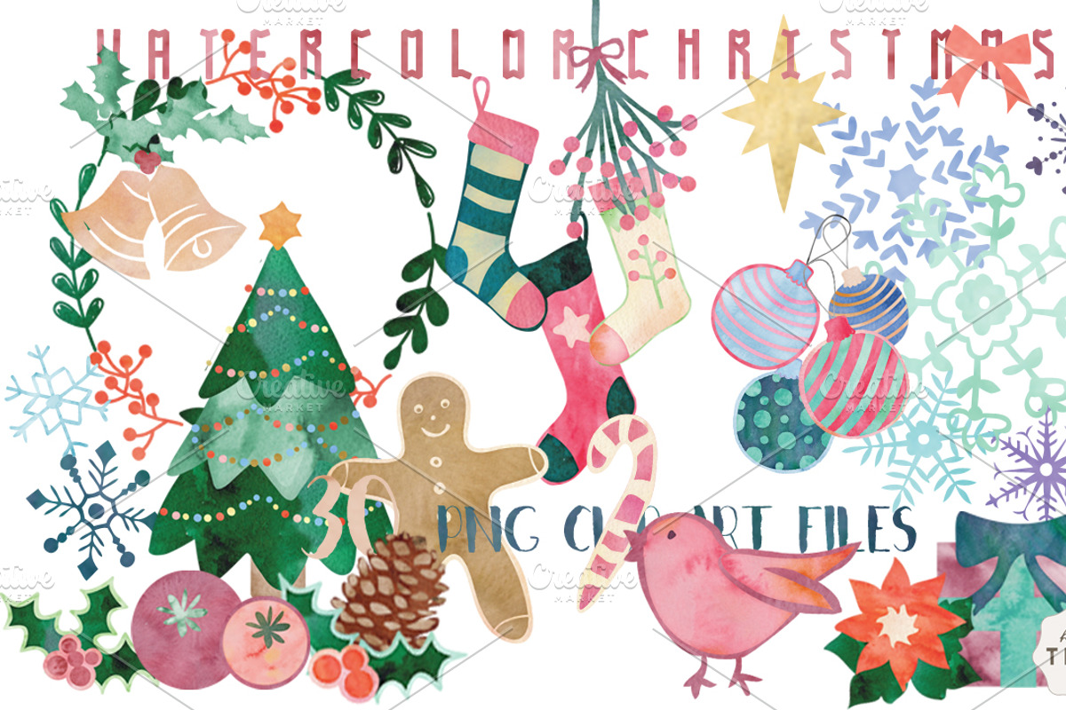 Watercolor Christmas Clip Art, an Illustration by Hello Talii