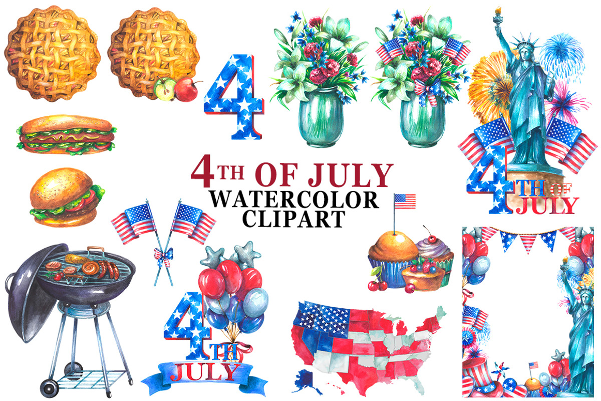 Watercolor 4th of july clipart, an Illustration by FITALARTSNEDIGI