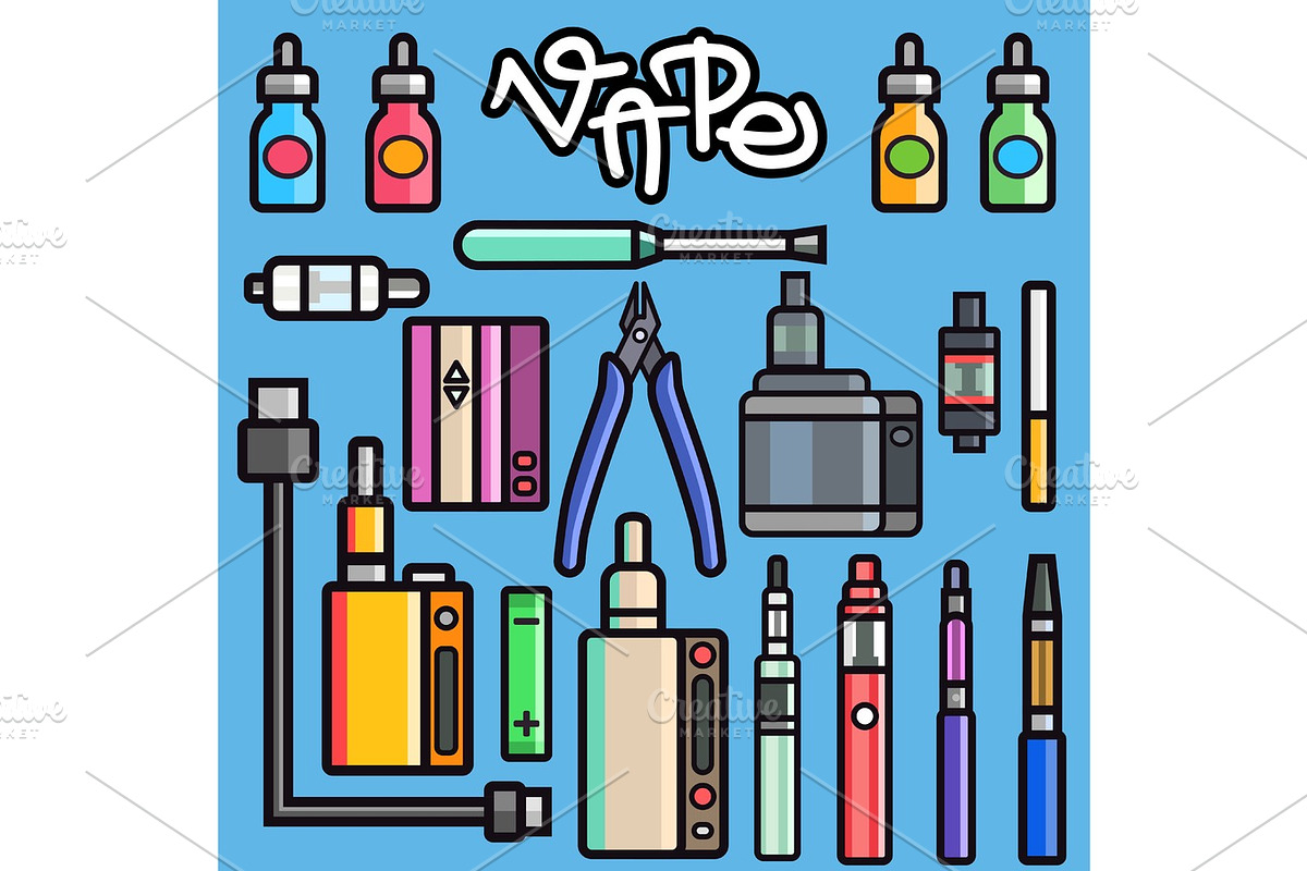Vaping set vector., a Person Illustration by RocketArt