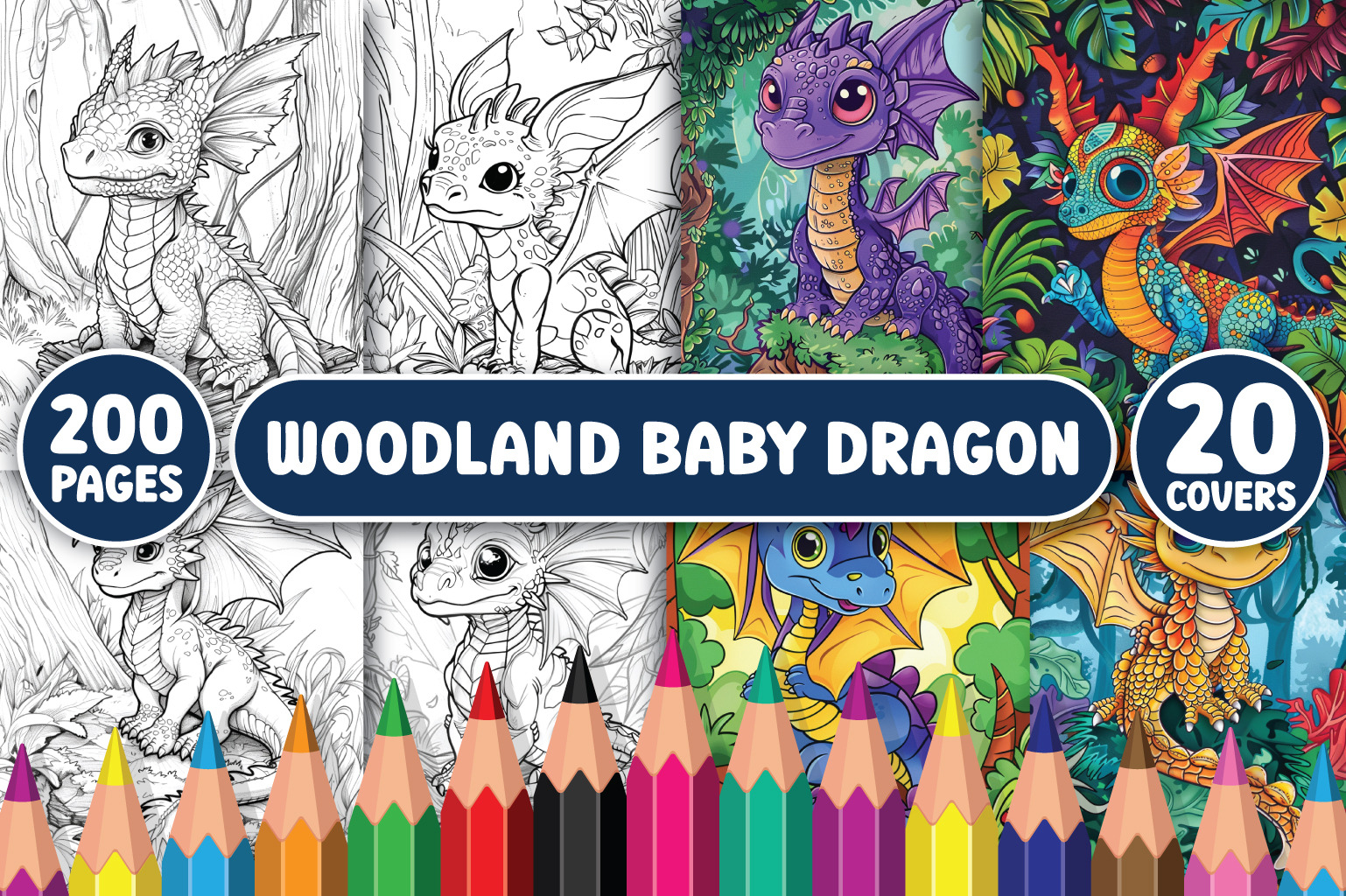 Woodland Baby Dragon Coloring Pages, an Animal Illustration by BrightMart
