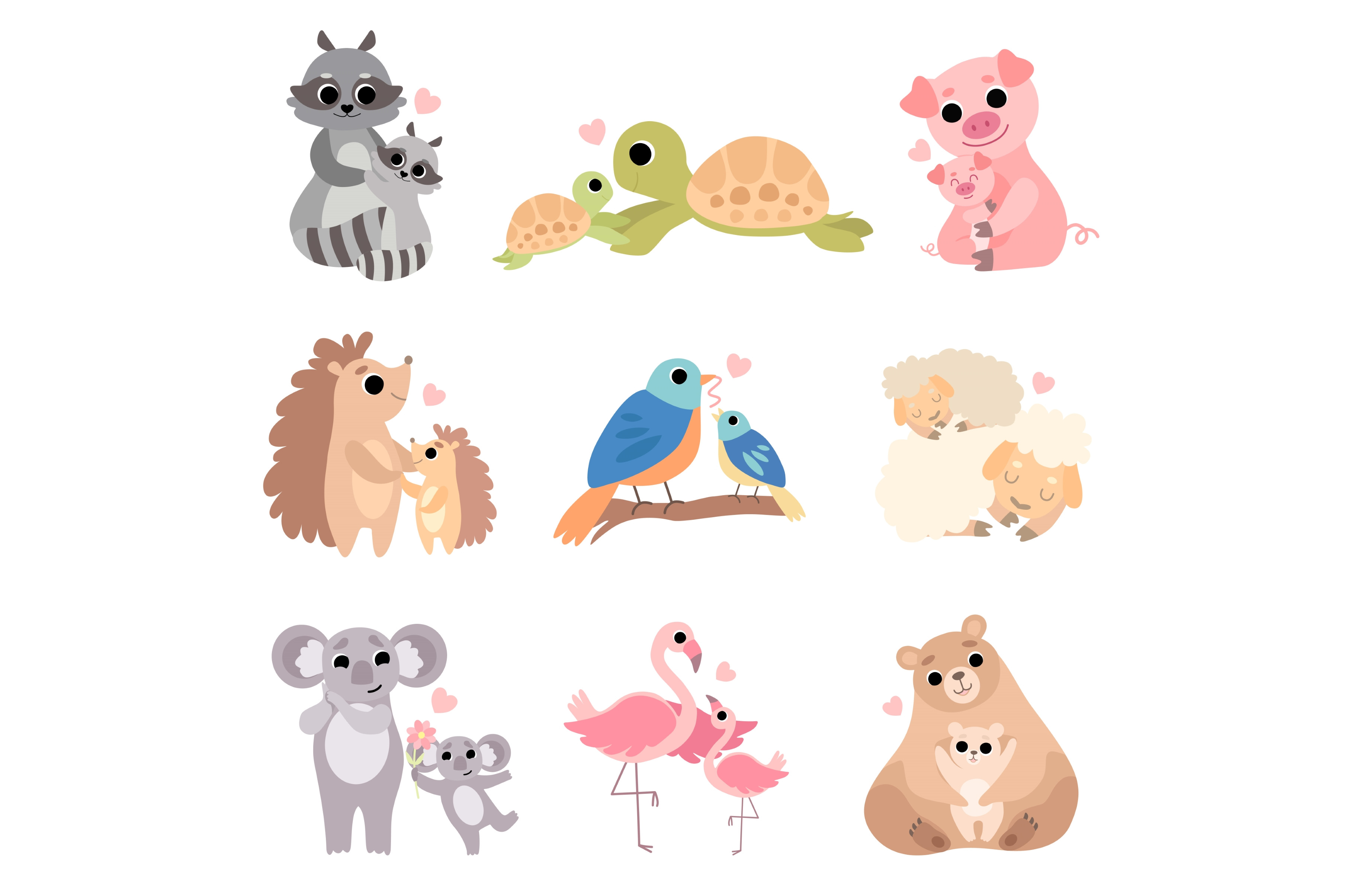 Cute Animal Families Set, Raccoon | Animal Illustrations ~ Creative Market