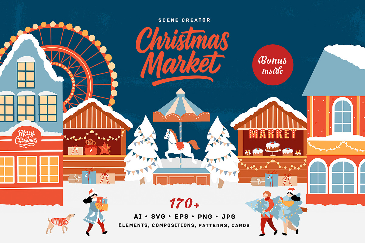 Christmas Market Scene Creator, a Seasonal Illustration by VerAna
