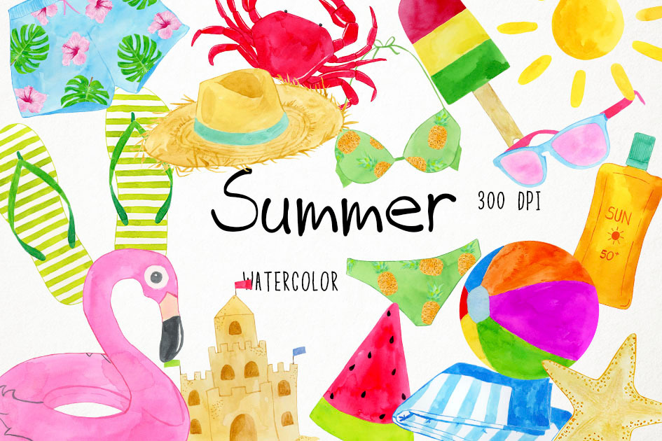 Watercolor Summer Clipart, an Illustration by Paulaparaula | Creative ...