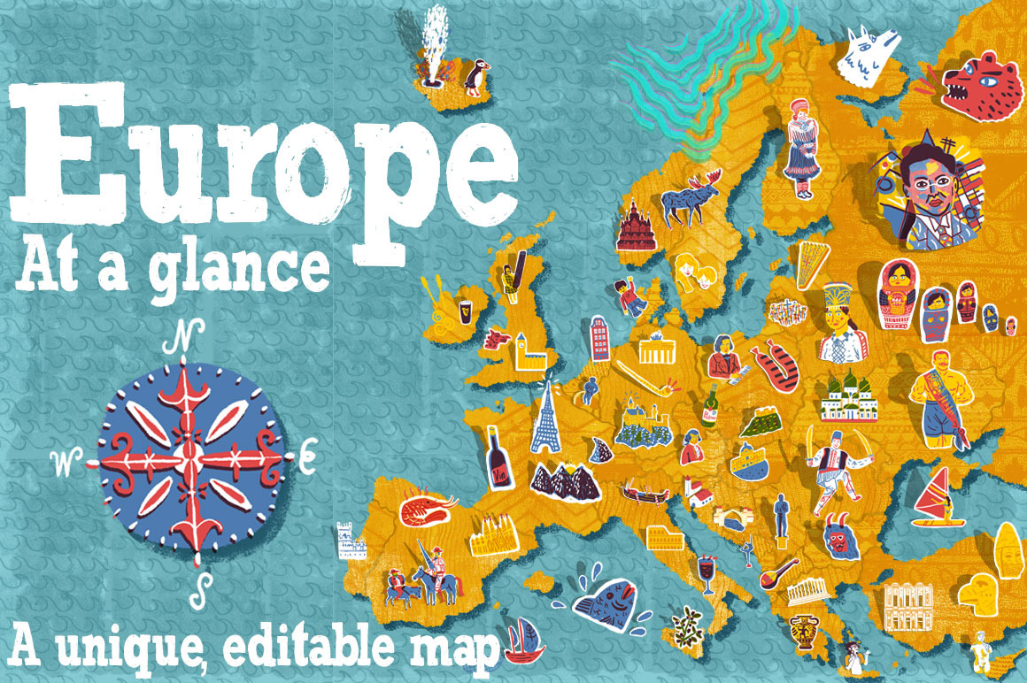 Illustrated Map of Europe, a Texture Illustration by Ed J Brown ...