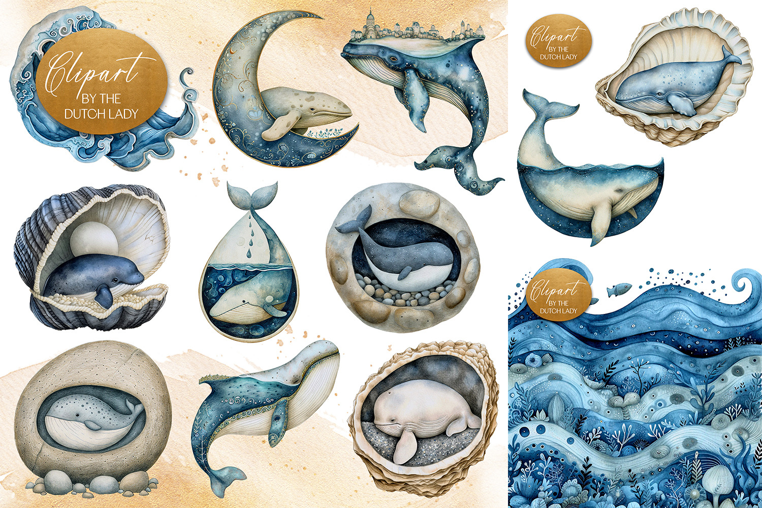 Whimsical Whales Clipart Set