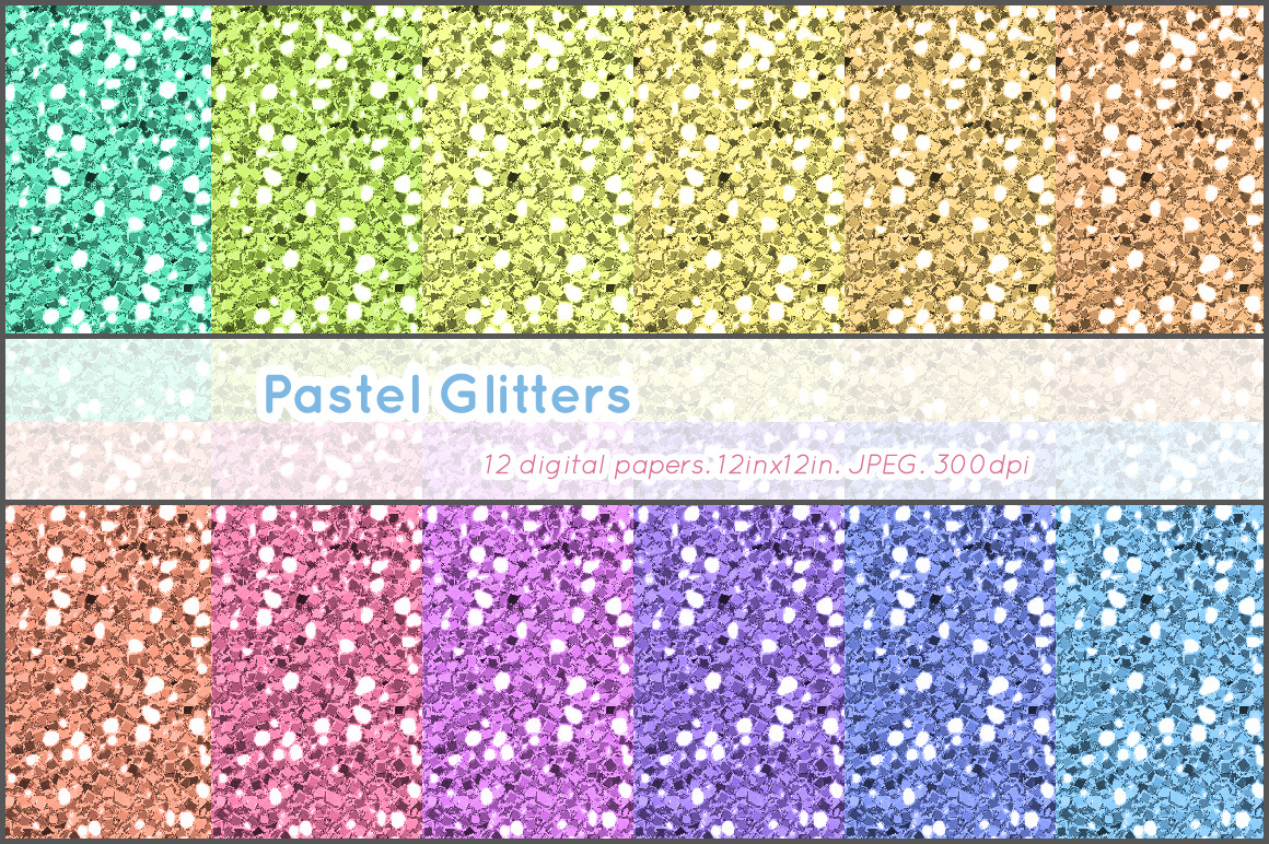 12 digital papers pastel glitters, a Pattern Graphic by TeaBerry