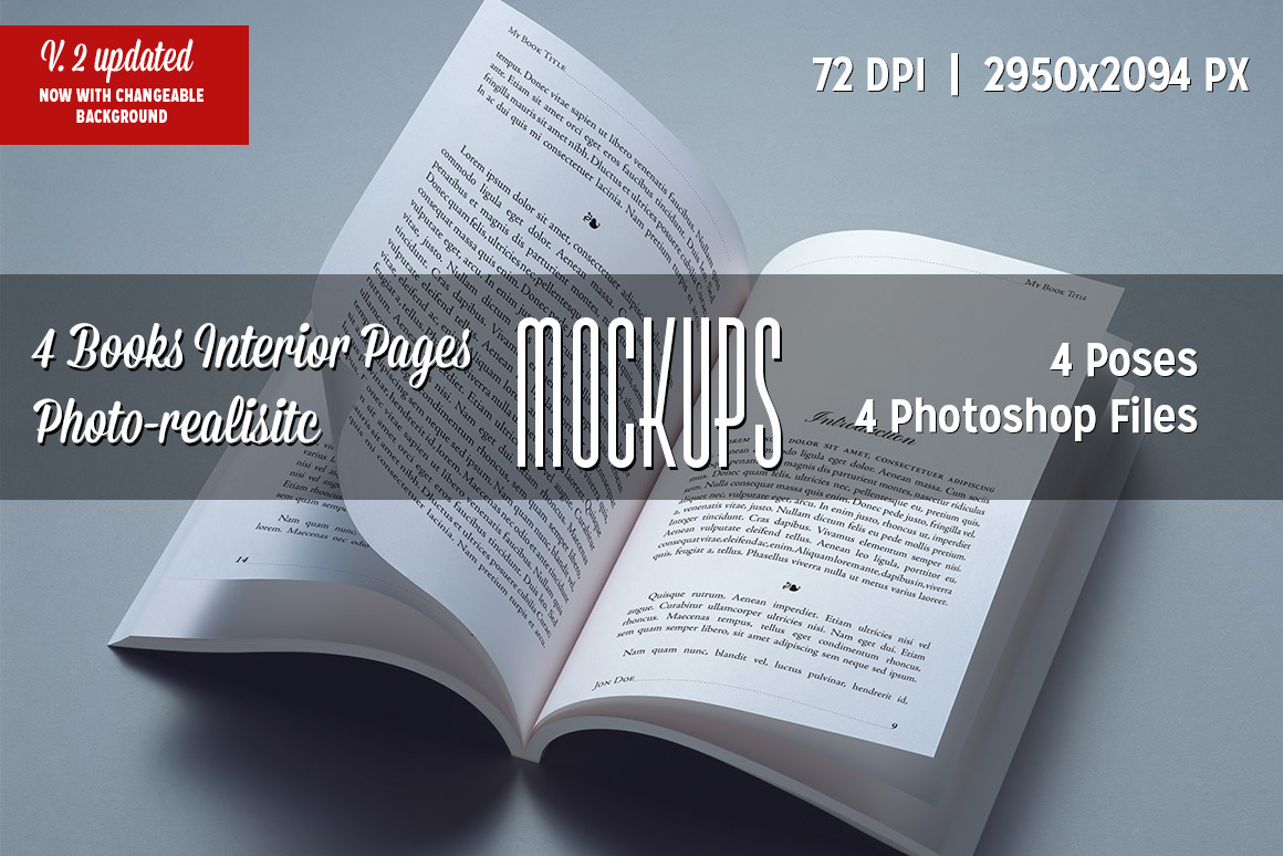 4 Books Interior Pages Mockups, a Print Template by Illusiongraphic