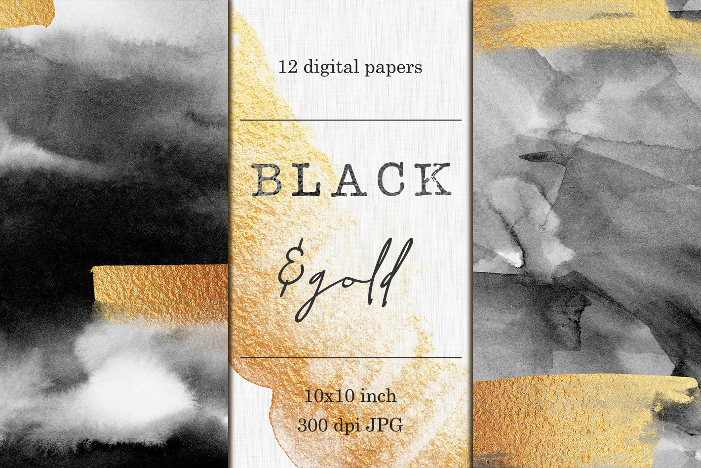 Gold and Black watercolor papers, a Texture Graphic by PixelJungle