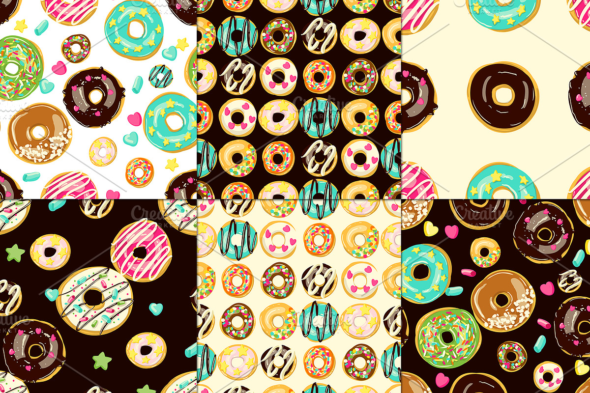 12 vector patterns with donuts, a Pattern Graphic by Alena Stoyko design