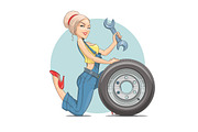 Beautiful girl mechanic with wheel, a Person Illustration by Aleksangel