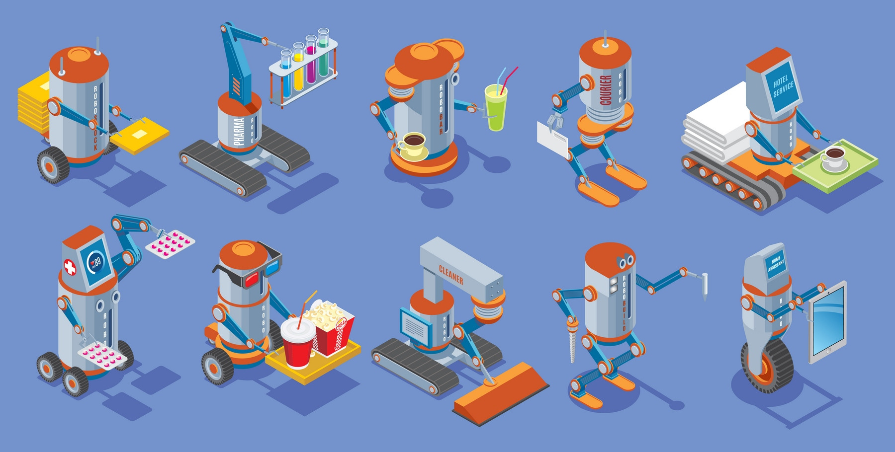 Isometric Robots Collection, a Decorative Illustration by Alexander ...
