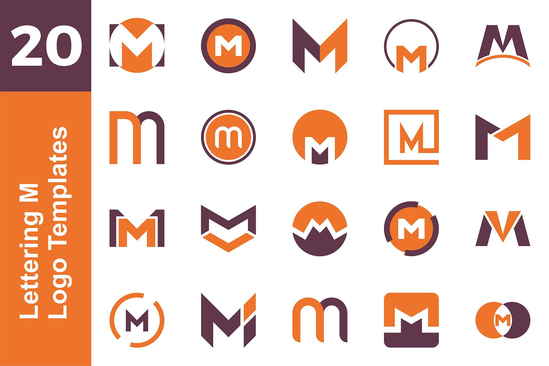 20 Logo Lettering M Template Bundle, a Branding & Logo Template by ...